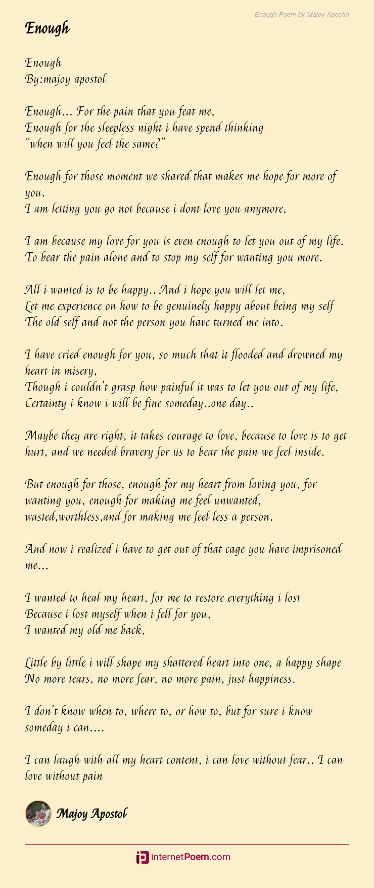 Enough Poem by Majoy Apostol
