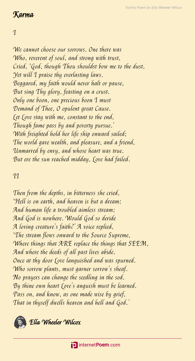 Karma Poem by Ella Wheeler Wilcox
