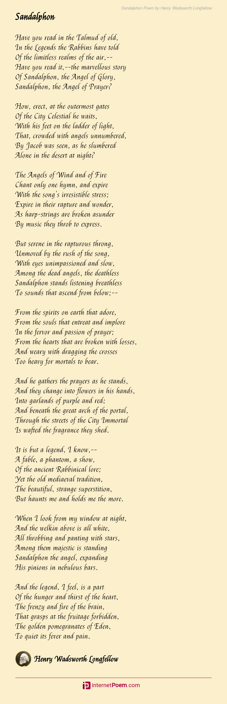 Sandalphon Poem by Henry Wadsworth Longfellow