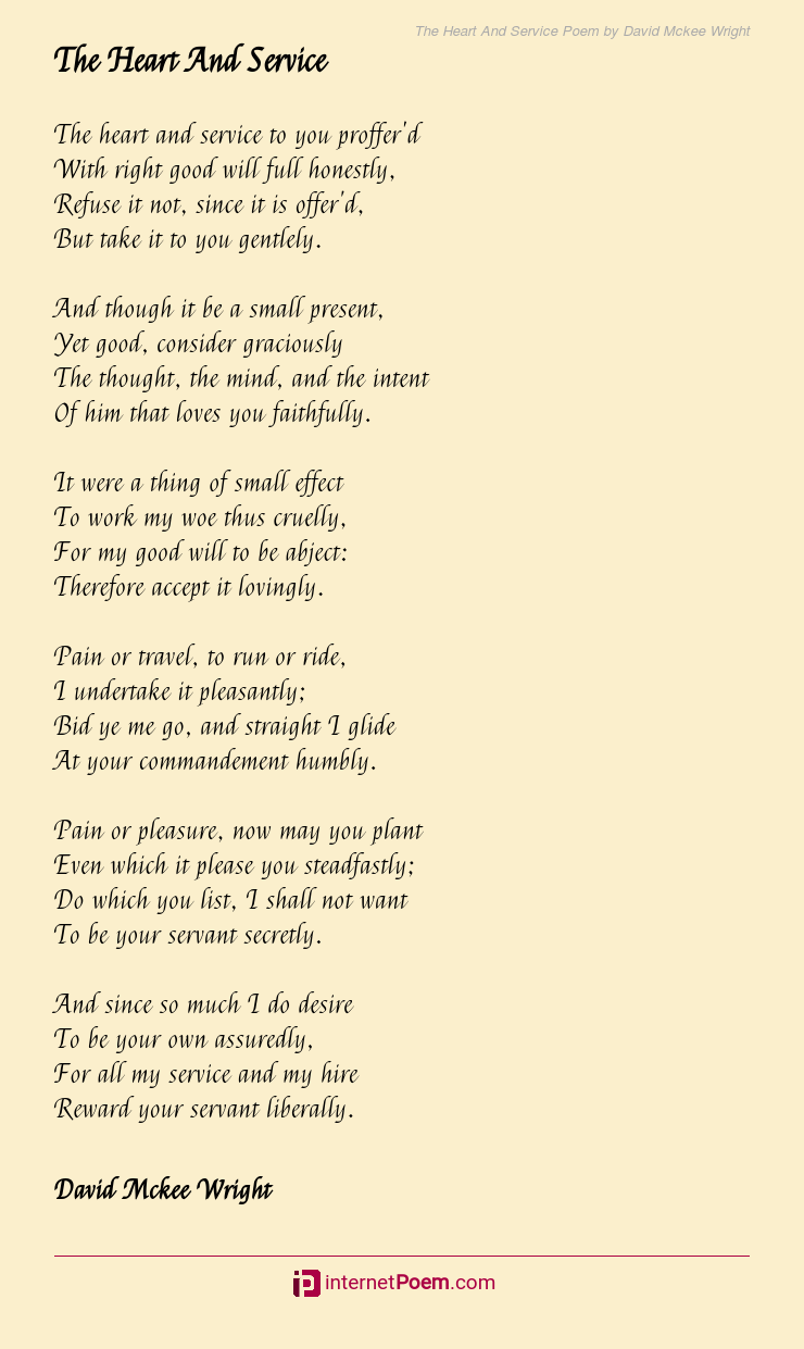 The Heart And Service Poem by David Mckee Wright