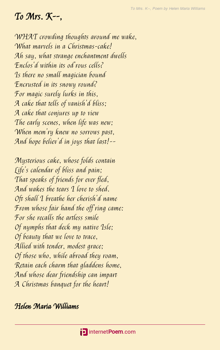 To Mrs. K--, Poem Rhyme Scheme