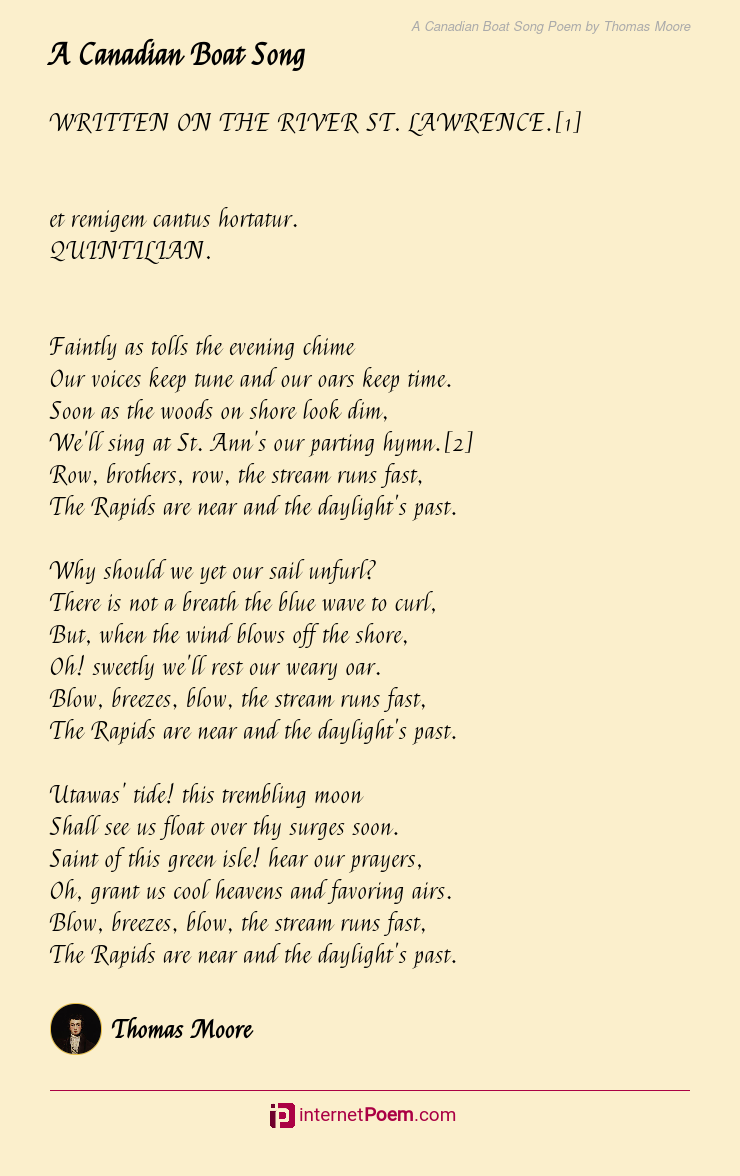 A Canadian Boat Song Poem by Thomas Moore