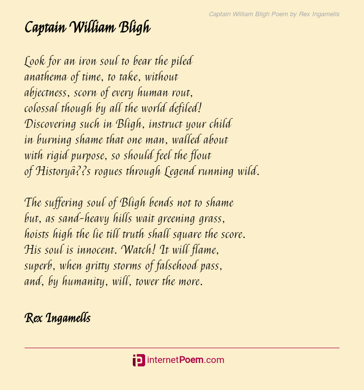 Captain William Bligh Poem by Rex Ingamells