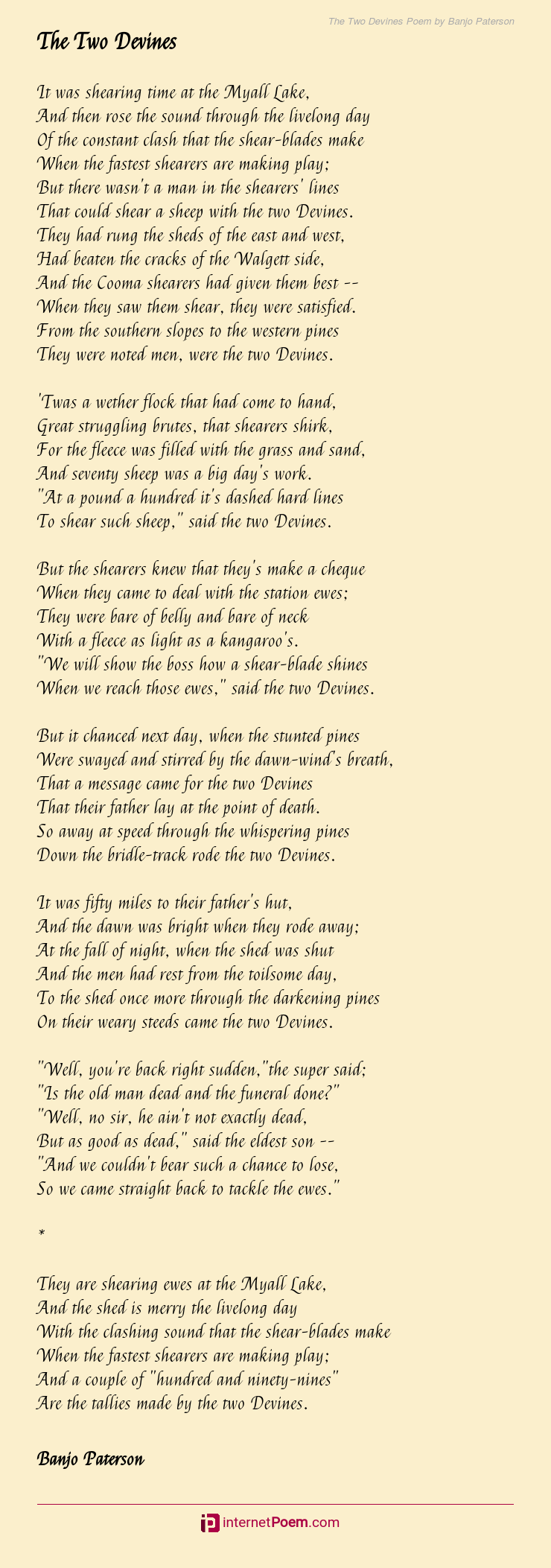 The Two Devines Poem by Banjo Paterson