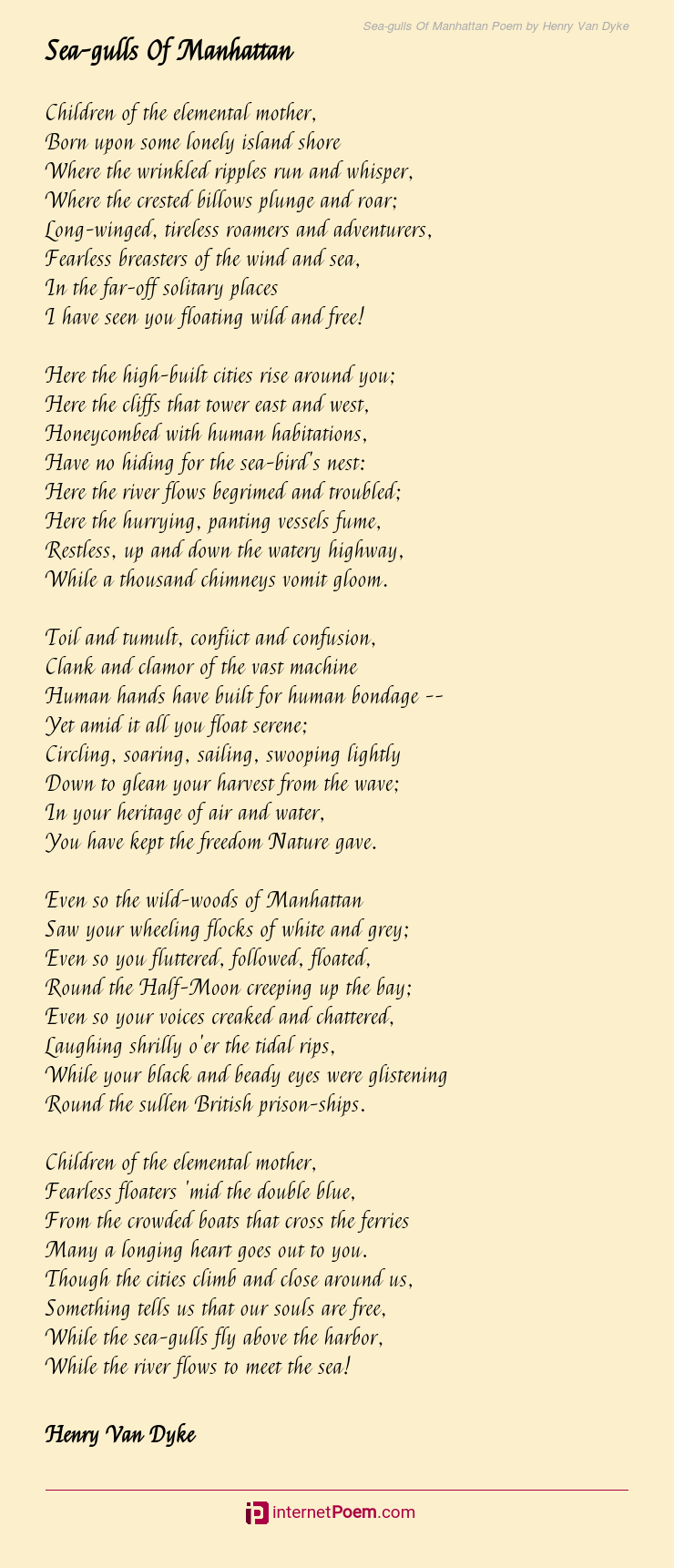 Sea-gulls Of Manhattan Poem by Henry Van Dyke