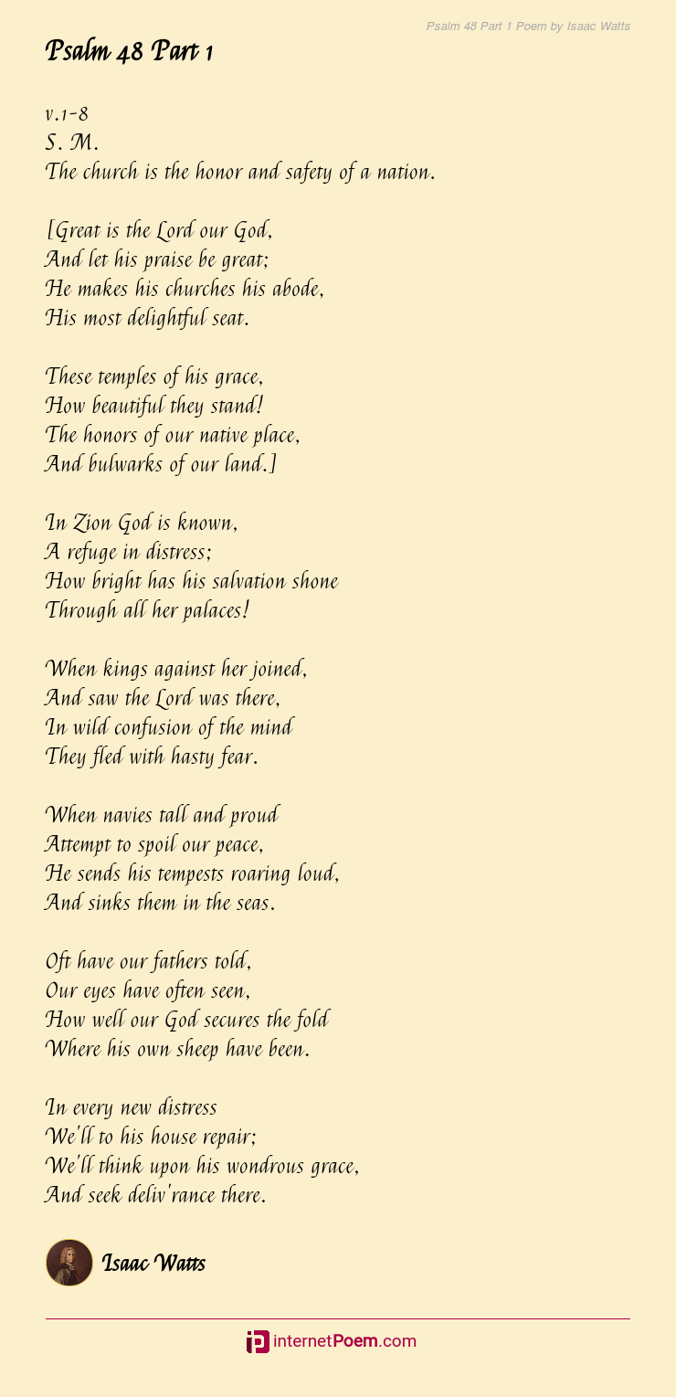 Psalm 48 Part 1 Poem by Isaac Watts