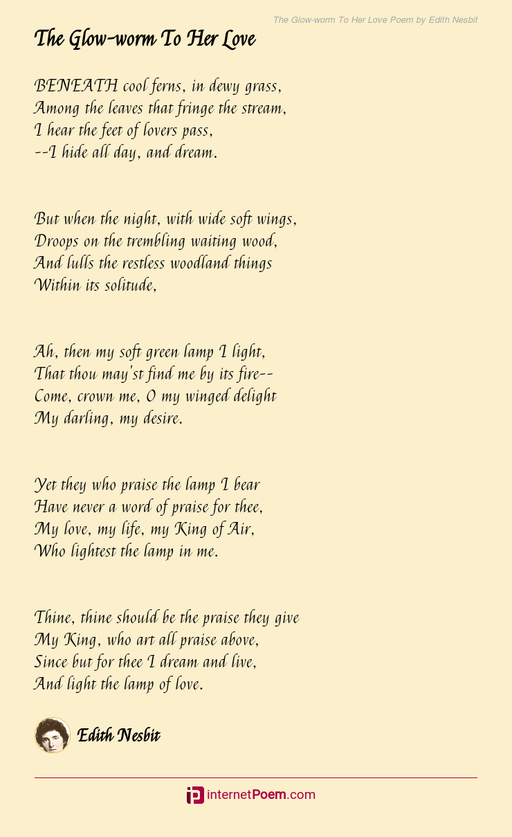 The Glow-worm To Her Love Poem by Edith Nesbit