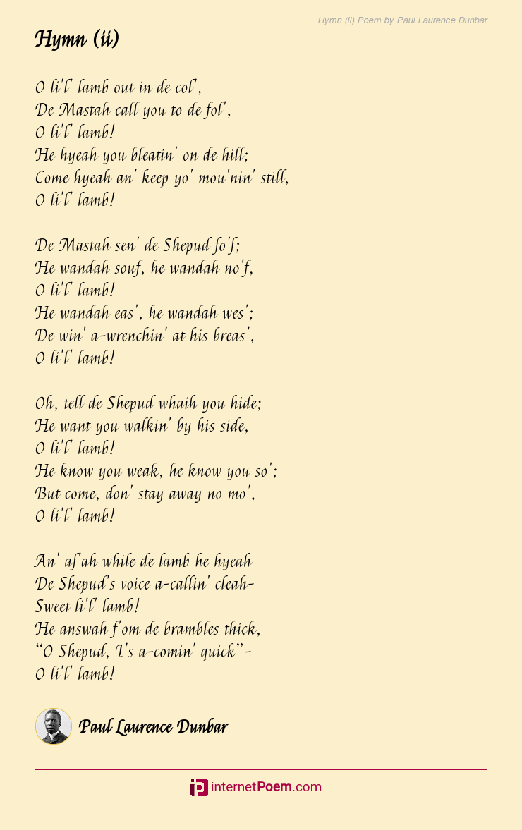 Hymn (ii) Poem by Paul Laurence Dunbar