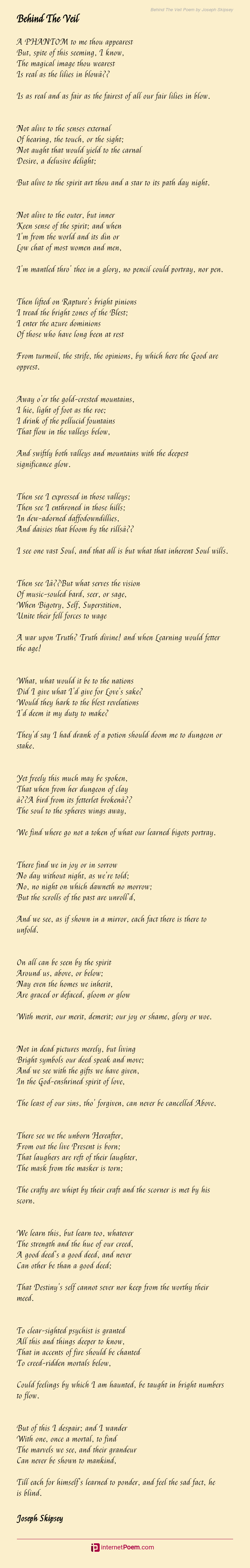 Behind The Veil Poem by Joseph Skipsey