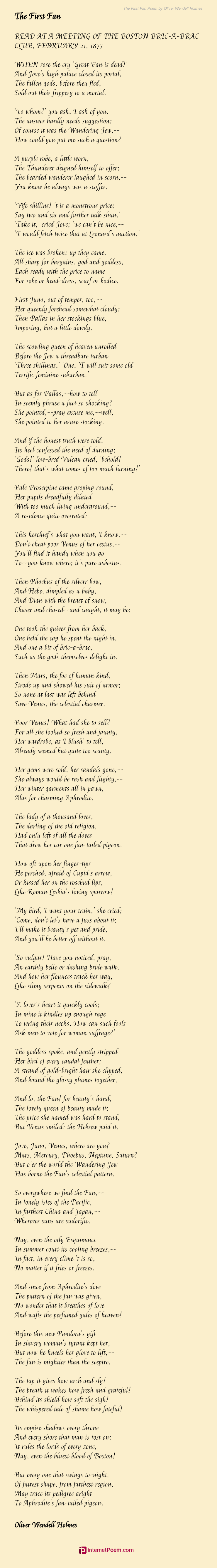 The First Fan Poem by Oliver Wendell Holmes