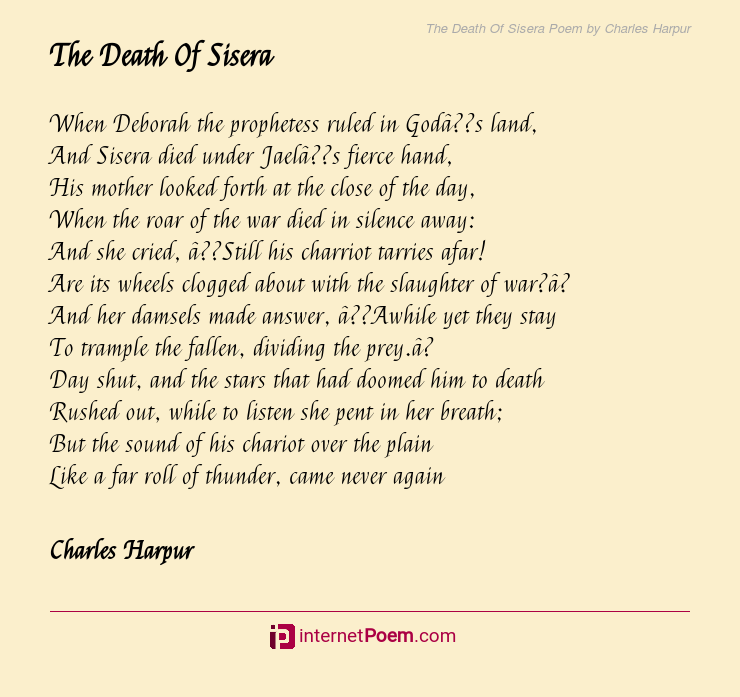 The Death Of Sisera Poem by Charles Harpur