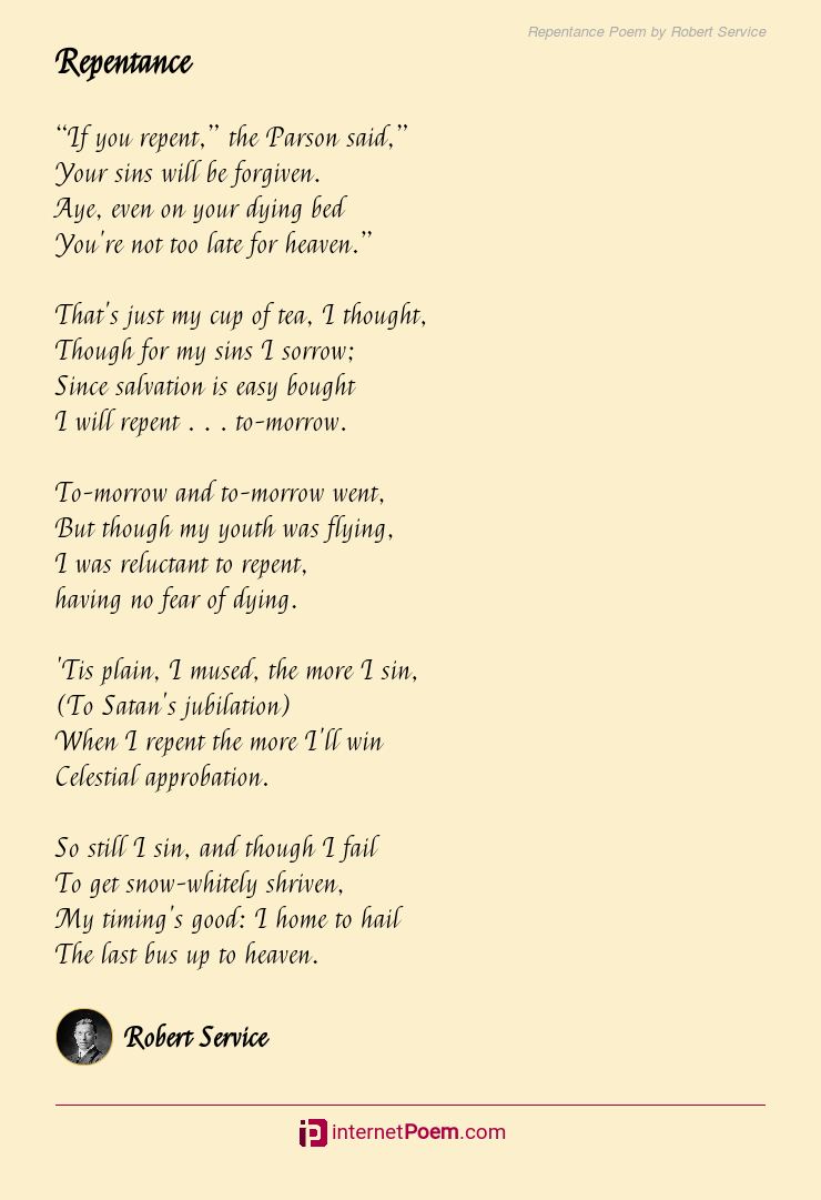 Repentance Poem by Robert Service