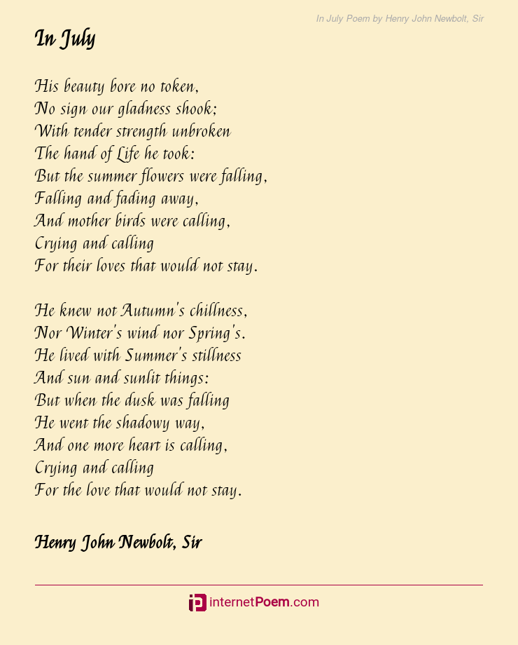 In July Poem by Henry John Newbolt, Sir