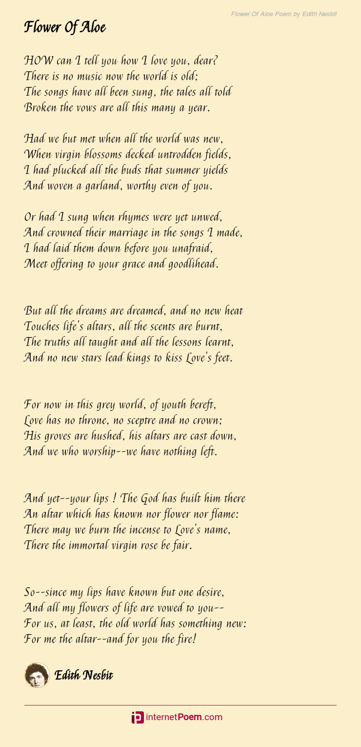 Flower Of Aloe Poem by Edith Nesbit
