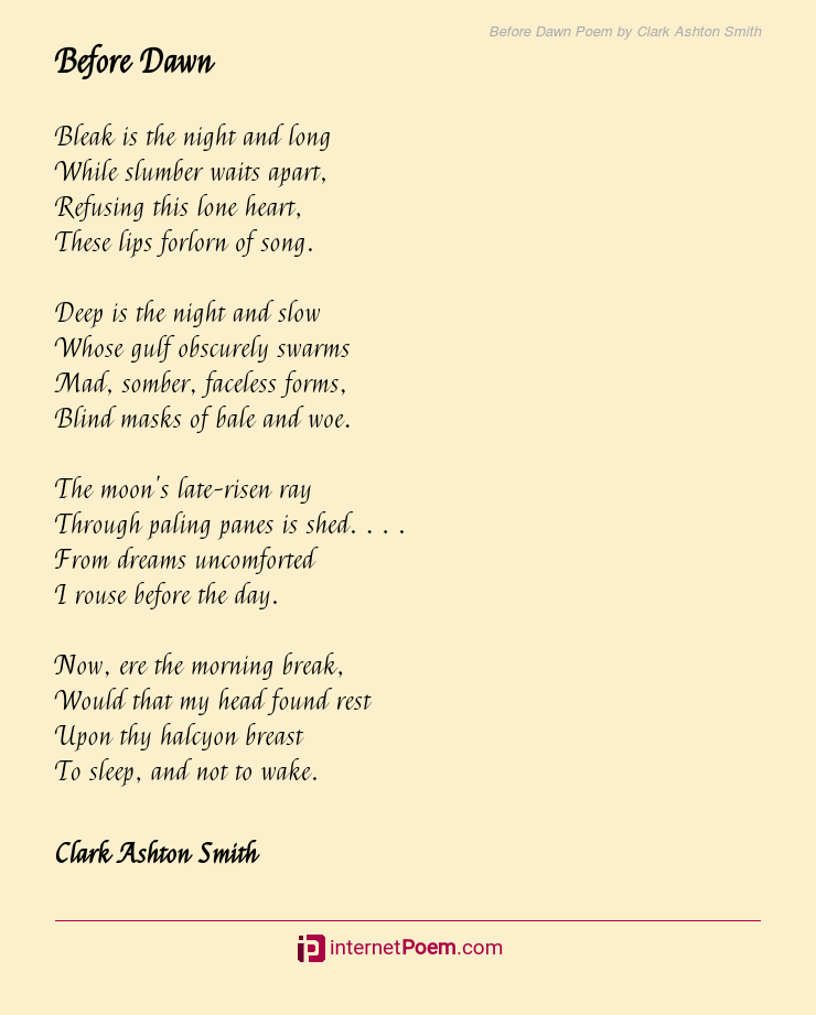 Before Dawn Poem by Clark Ashton Smith