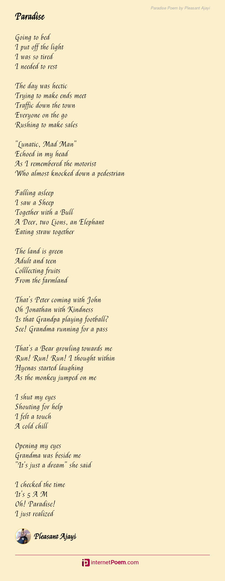 Paradise Poem by Pleasant Ajayi