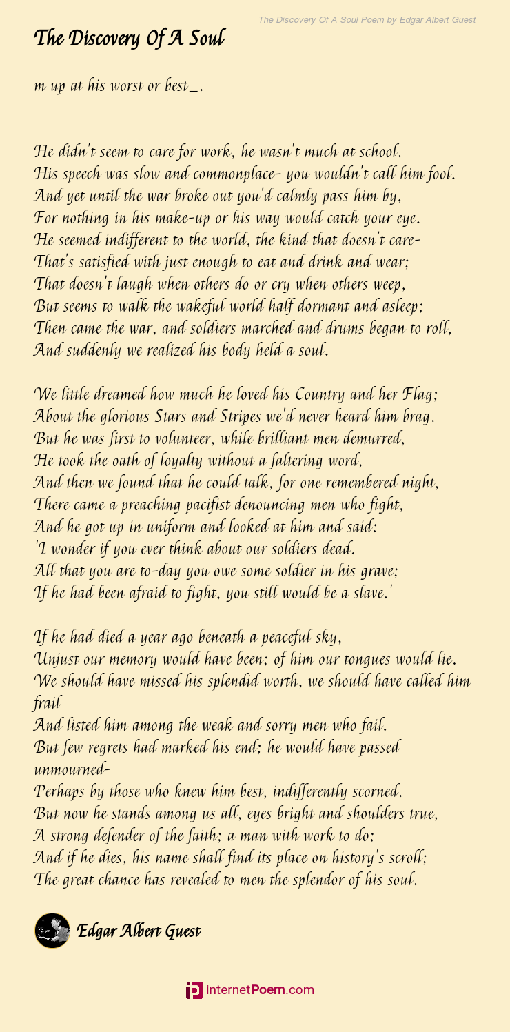 The Discovery Of A Soul Poem by Edgar Albert Guest
