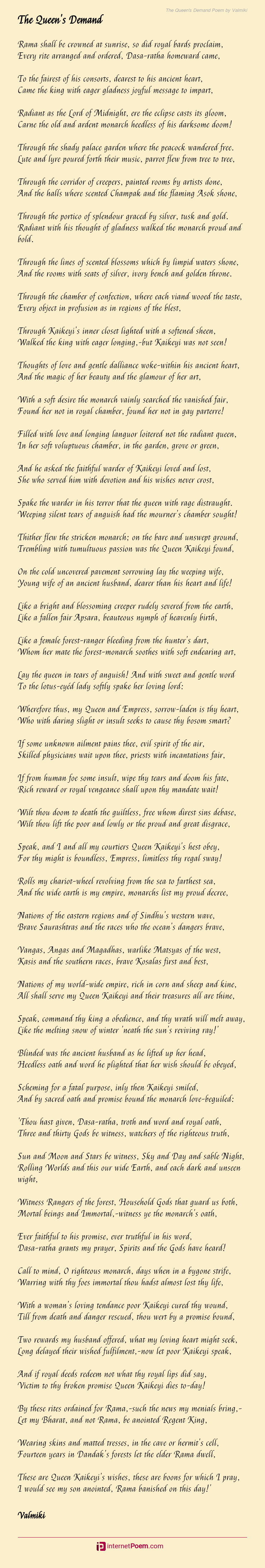 The Queen's Demand Poem by Valmiki