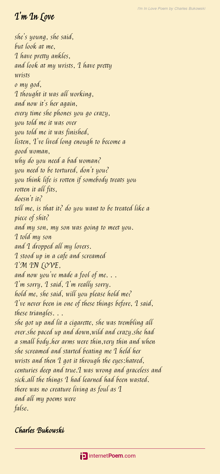 I m In Love Poem By Charles Bukowski I m In Love Poem By Charles Bukowski