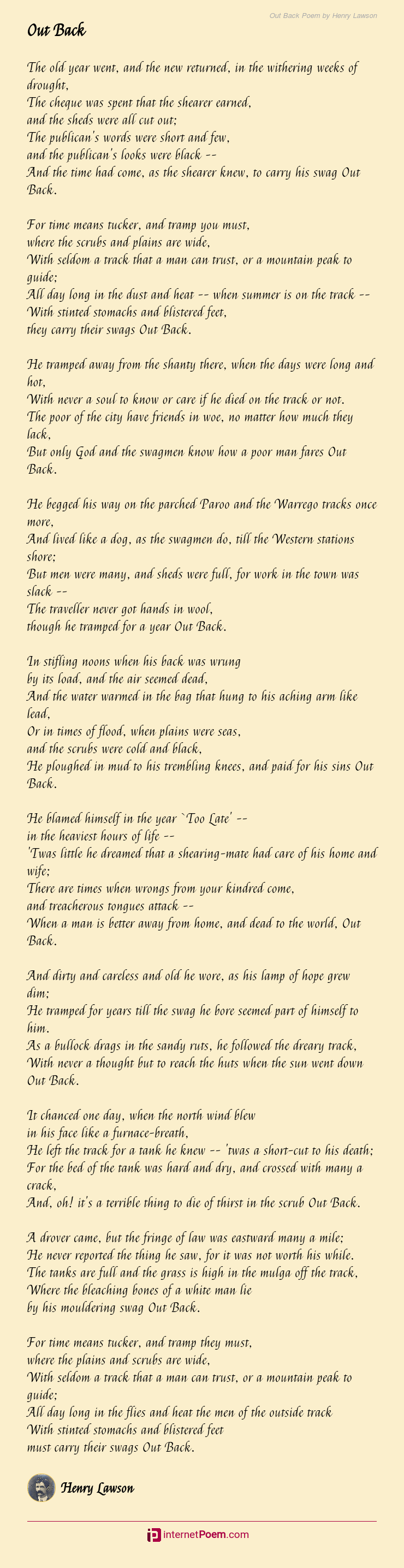 Out Back Poem by Henry Lawson