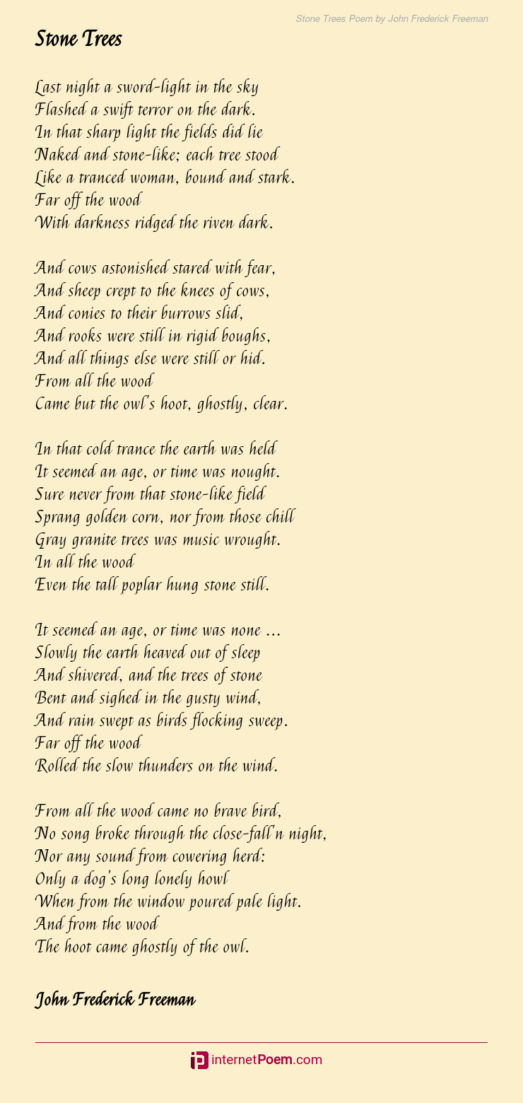 Stone Trees Poem by John Frederick Freeman