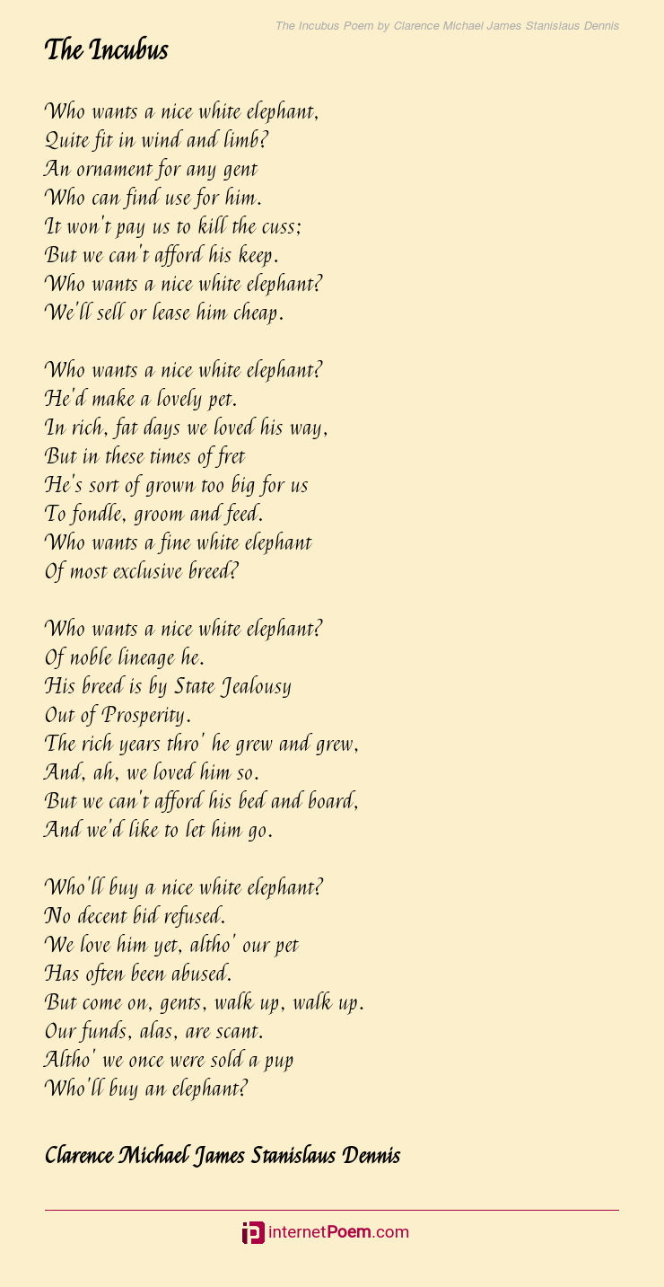 The Incubus Poem by Clarence Michael James Stanislaus Dennis