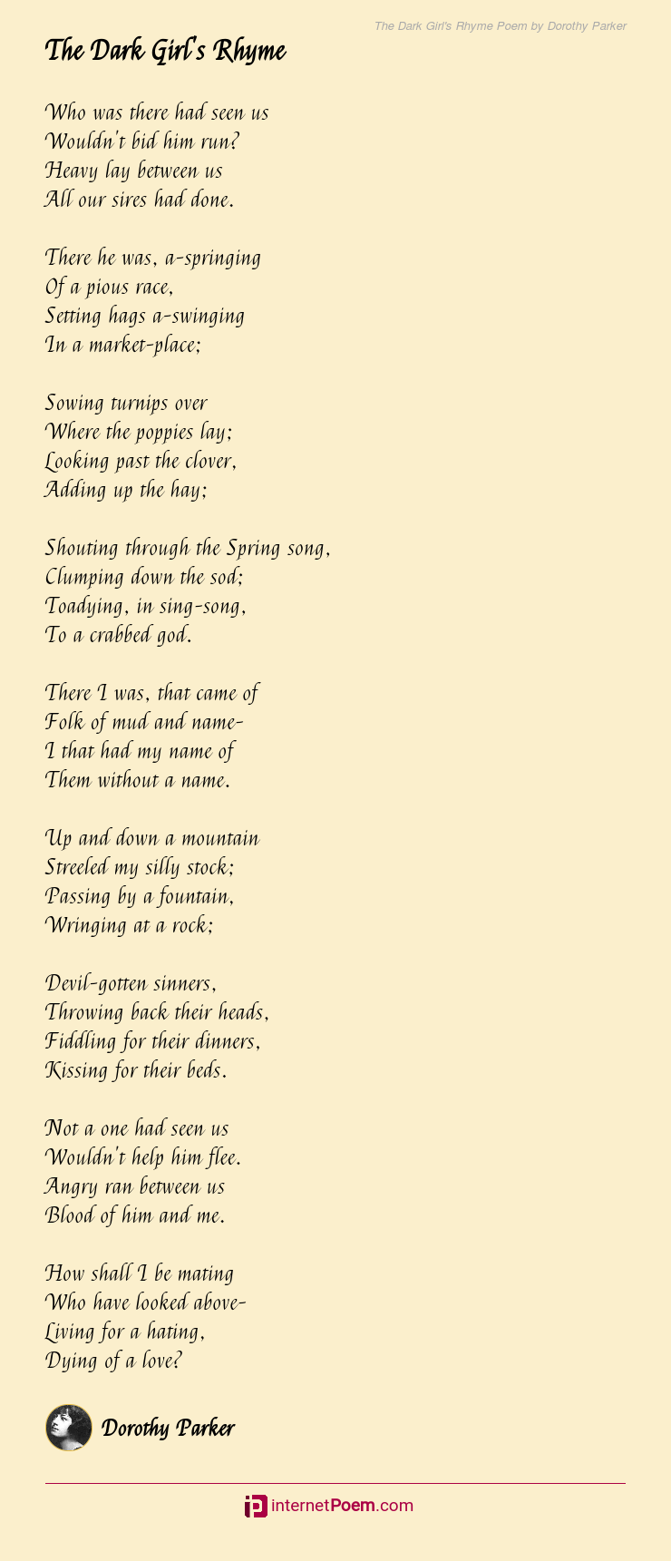 The Dark Girl's Rhyme Poem Rhyme Scheme