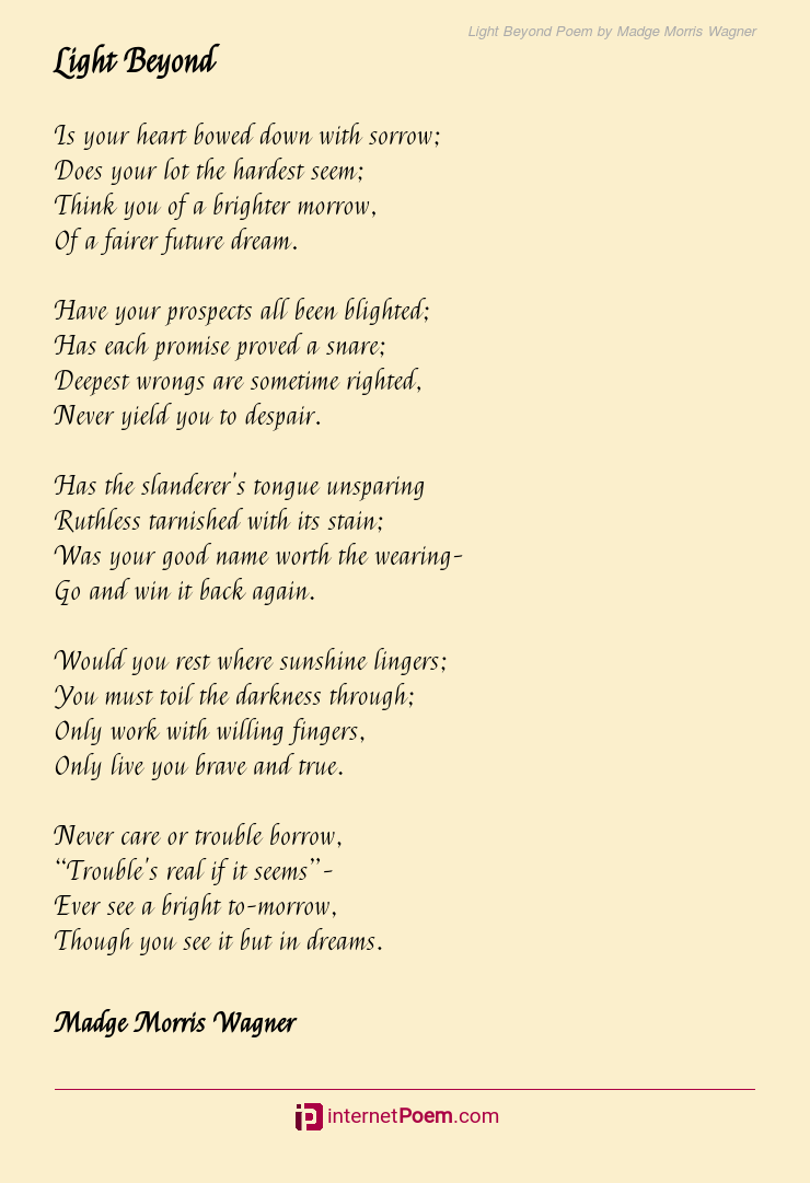 Light Beyond Poem by Madge Morris Wagner