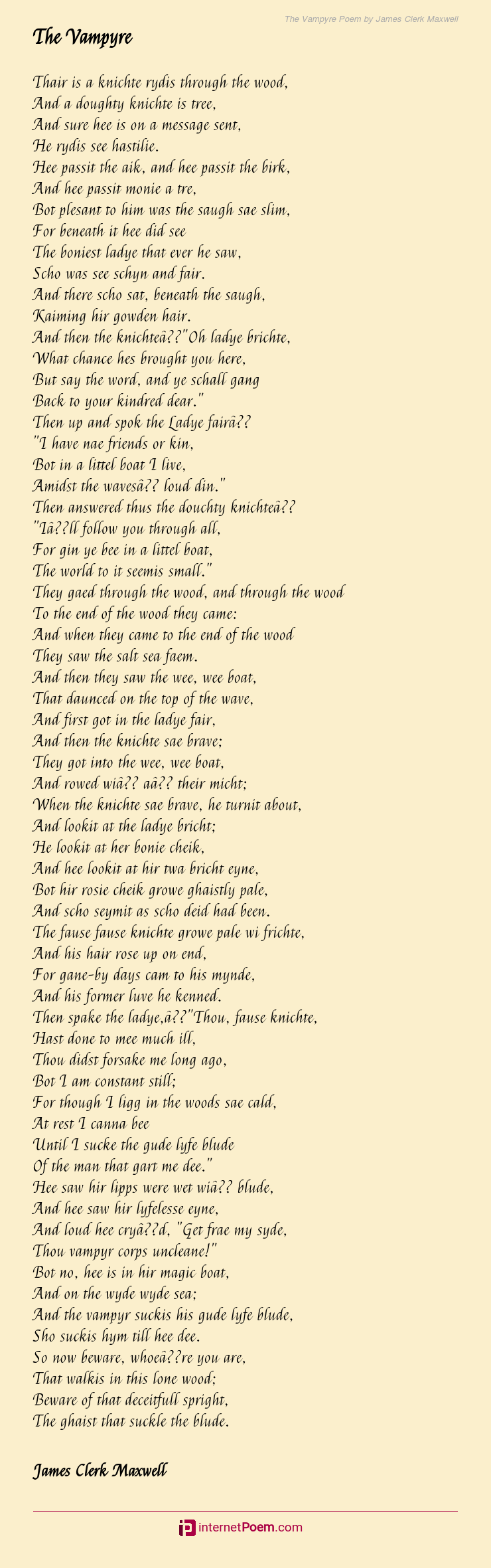 The Vampyre Poem by James Clerk Maxwell