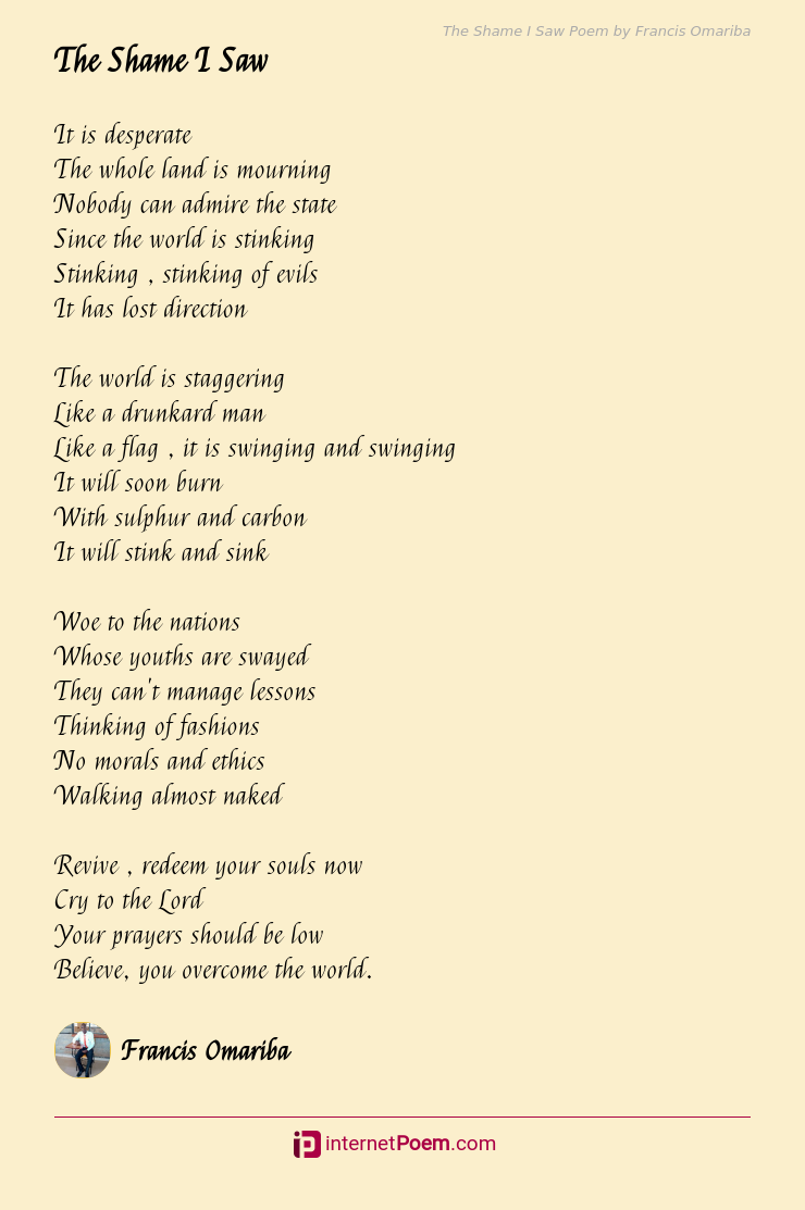 The Shame I Saw Poem by Francis Omariba