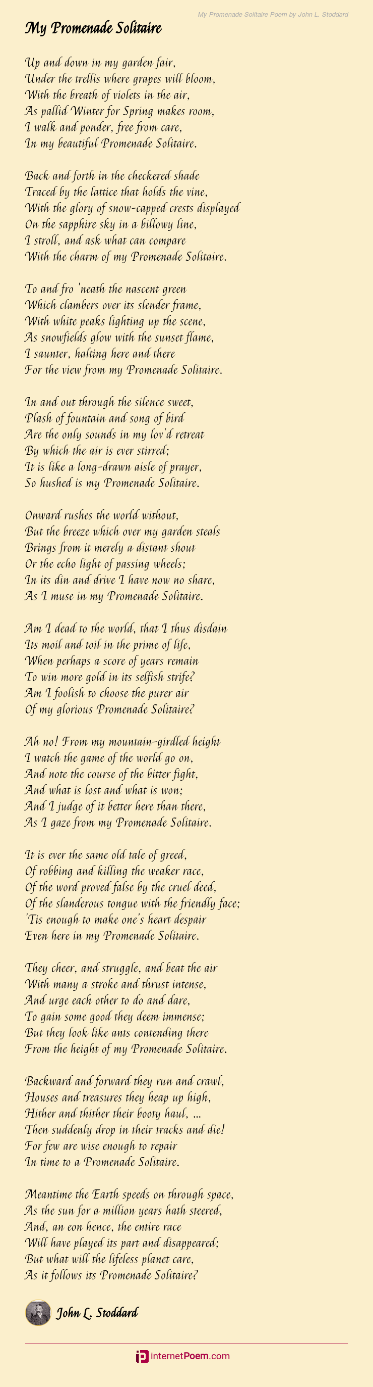 My Promenade Solitaire Poem Rhyme Scheme