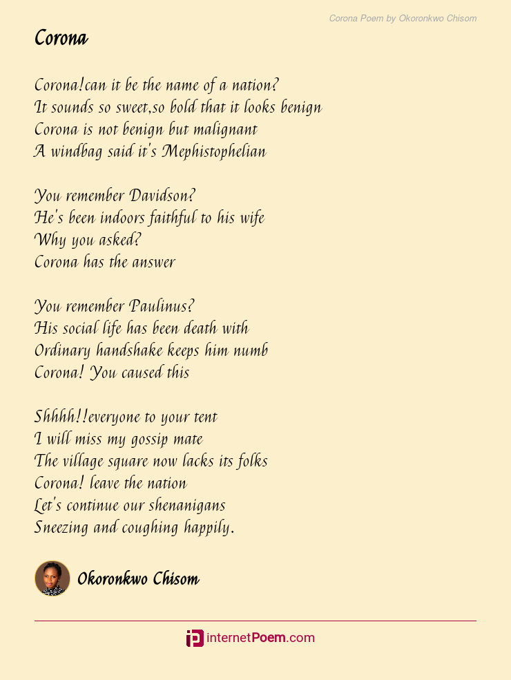 Corona Poem by Okoronkwo Chisom