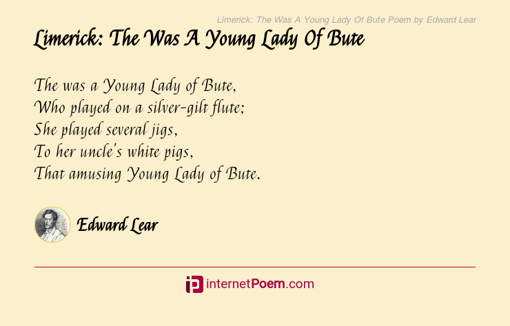 Limerick: The Was A Young Lady Of Bute Poem by Edward Lear