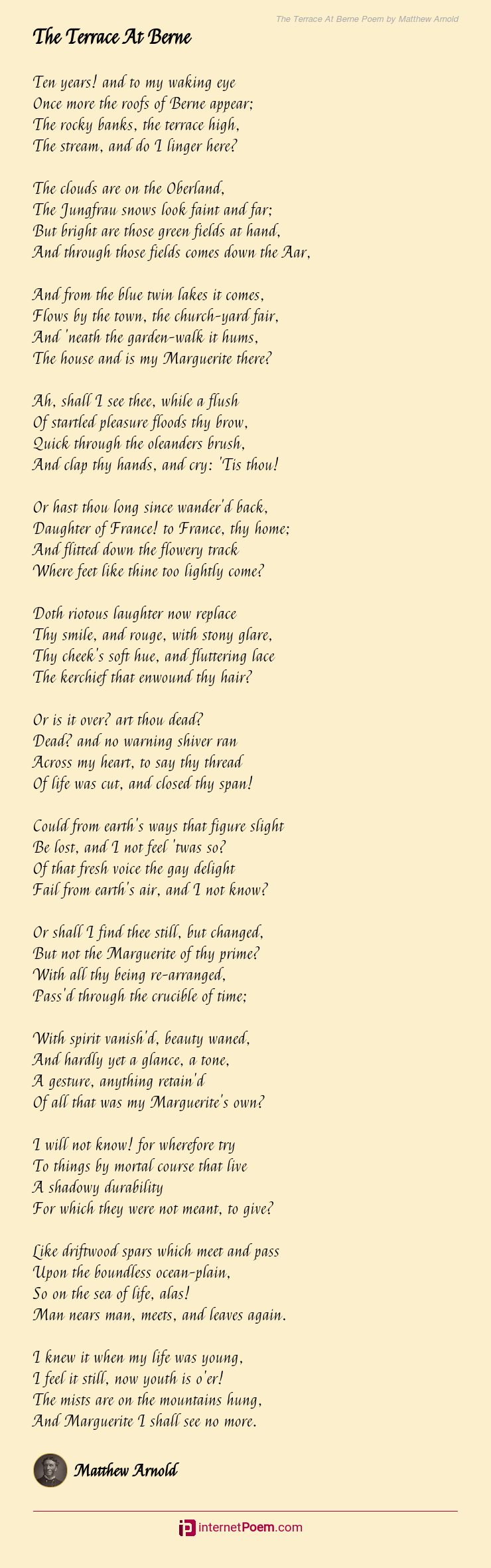 The Terrace At Berne Poem by Matthew Arnold