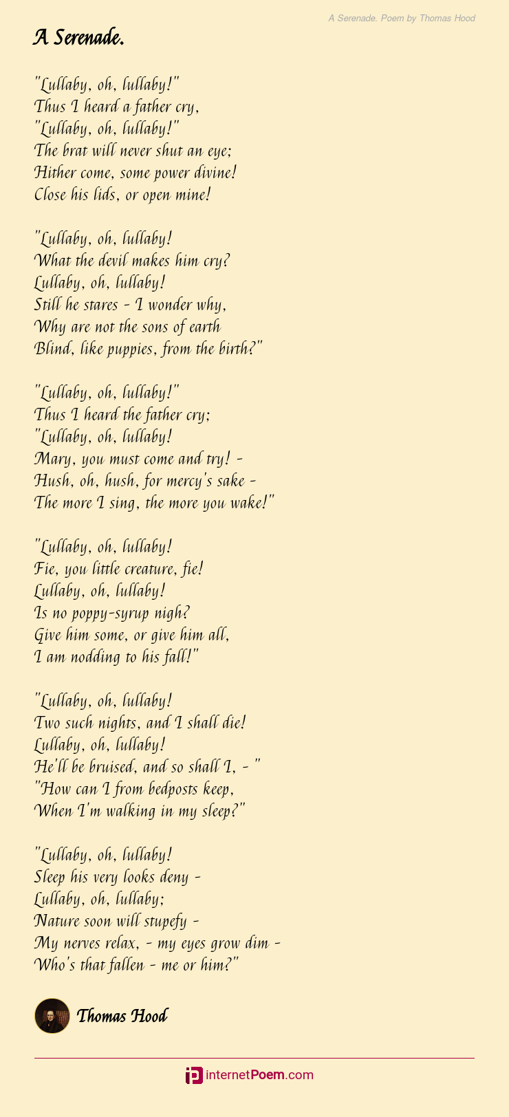 A Serenade. Poem by Thomas Hood