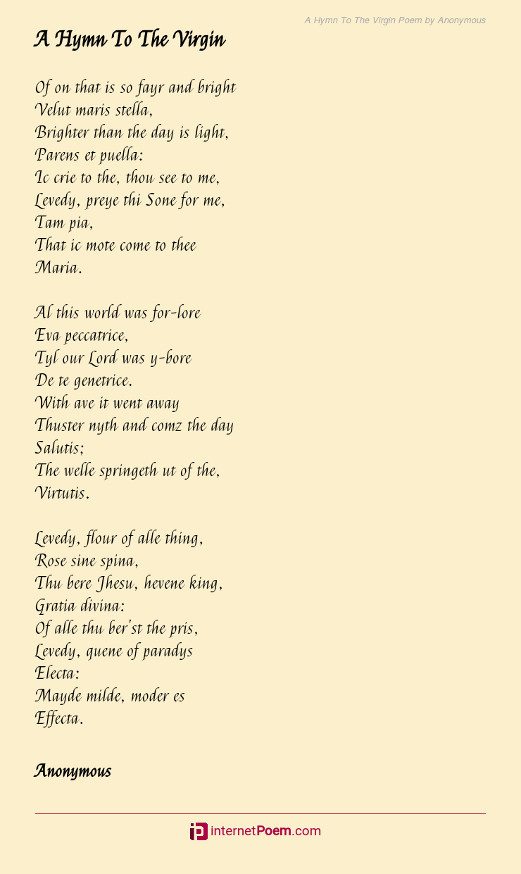 A Hymn To The Virgin Poem by Anonymous