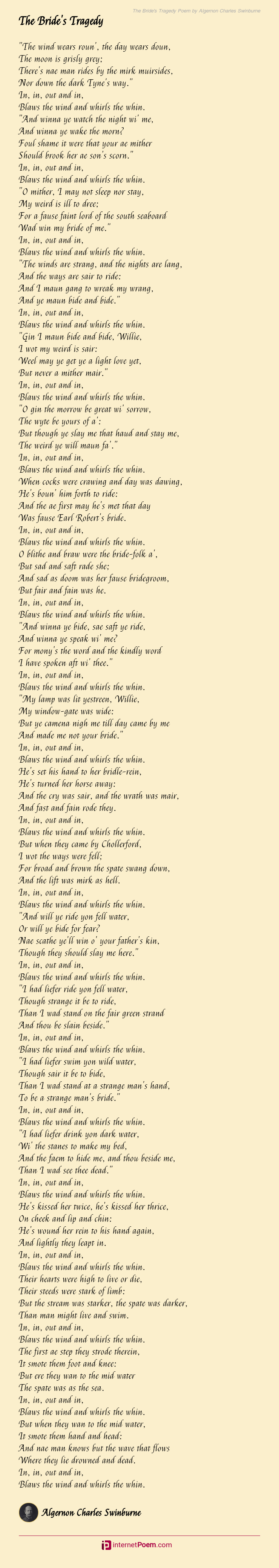 The Bride's Tragedy Poem by Algernon Charles Swinburne
