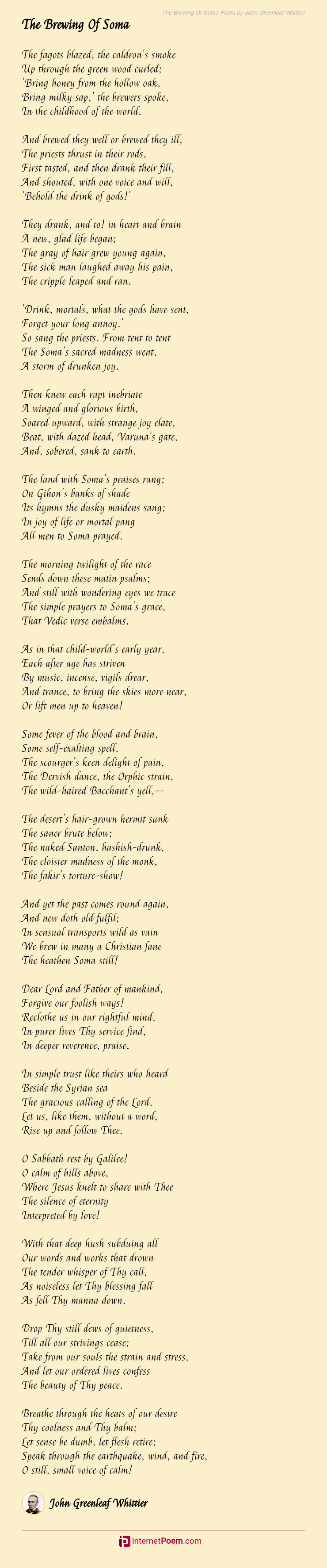 The Brewing Of Soma Poem by John Greenleaf Whittier