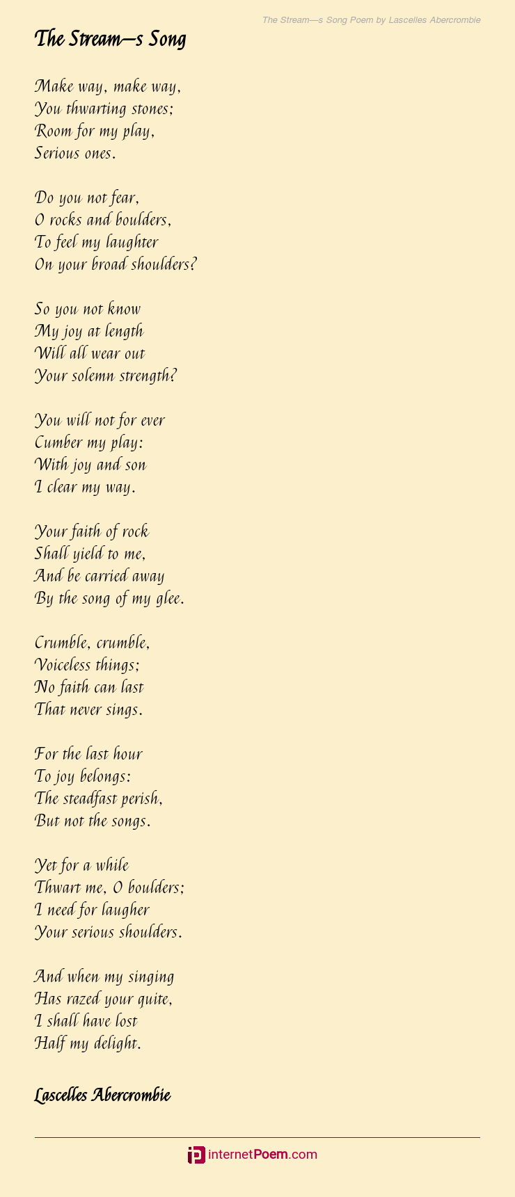 The Stream-s Song Poem by Lascelles Abercrombie