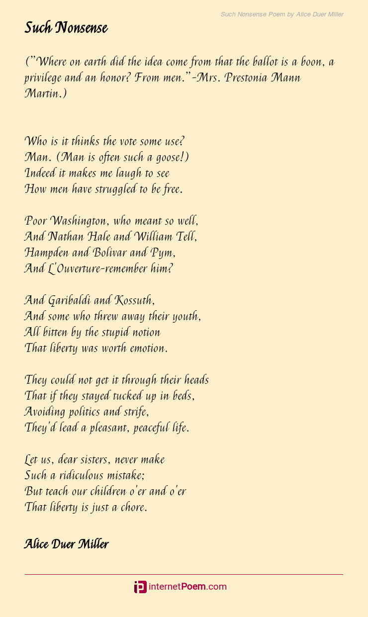 Such Nonsense Poem by Alice Duer Miller