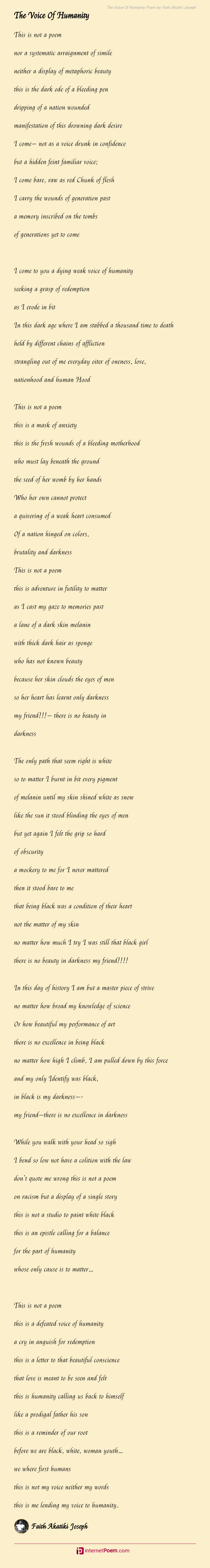 The Voice Of Humanity Poem by Faith Akatiki Joseph