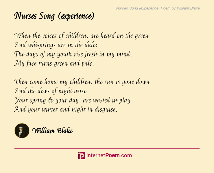 Nurses Song (experience) Poem by William Blake
