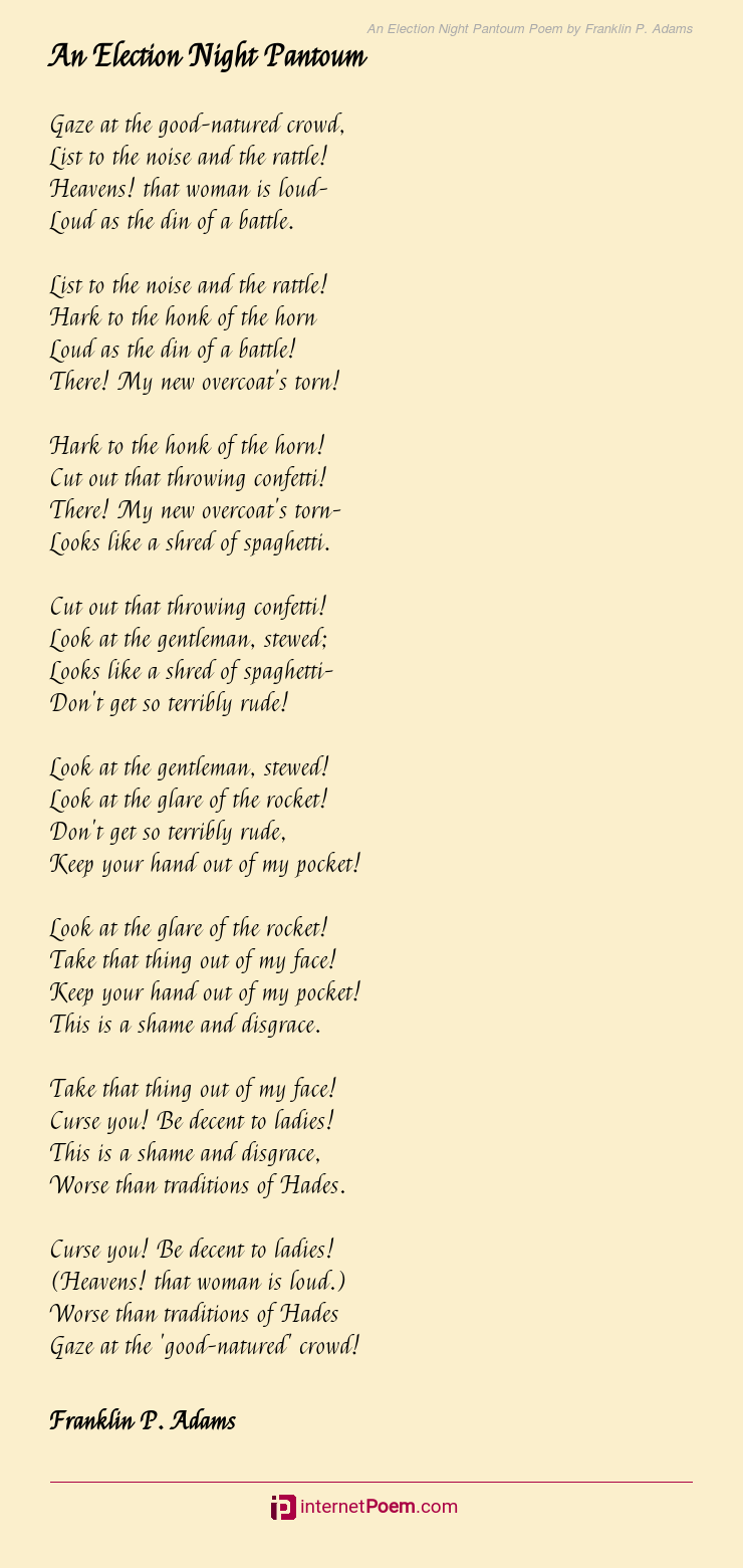 An Election Night Pantoum Poem by Franklin P. Adams
