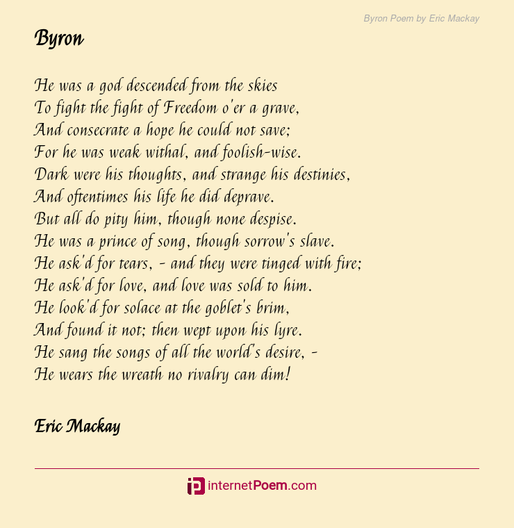 Byron Poem by Eric Mackay