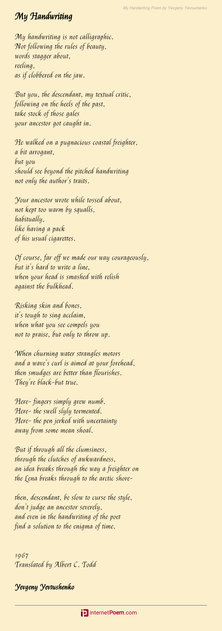My Handwriting Poem by Yevgeny Yevtushenko