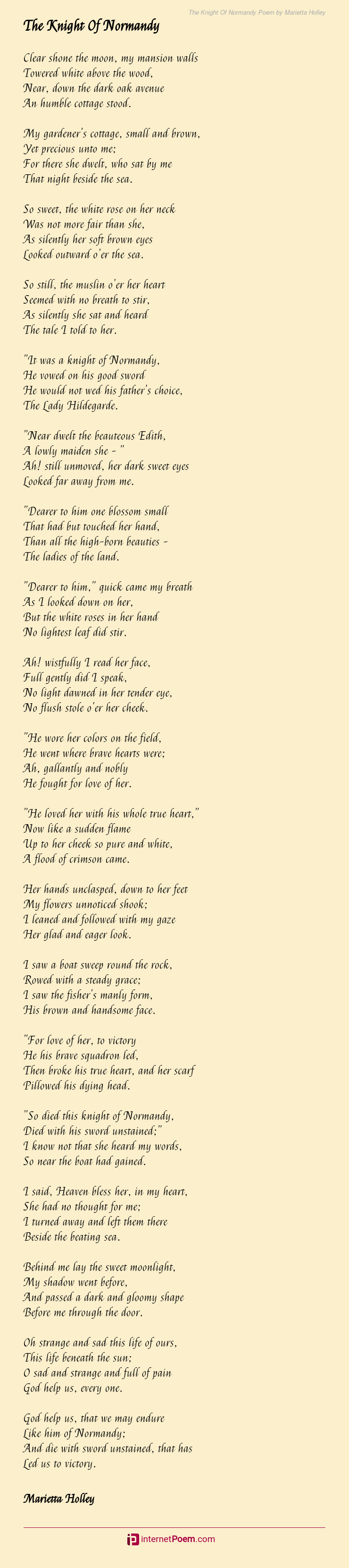 The Knight Of Normandy Poem by Marietta Holley