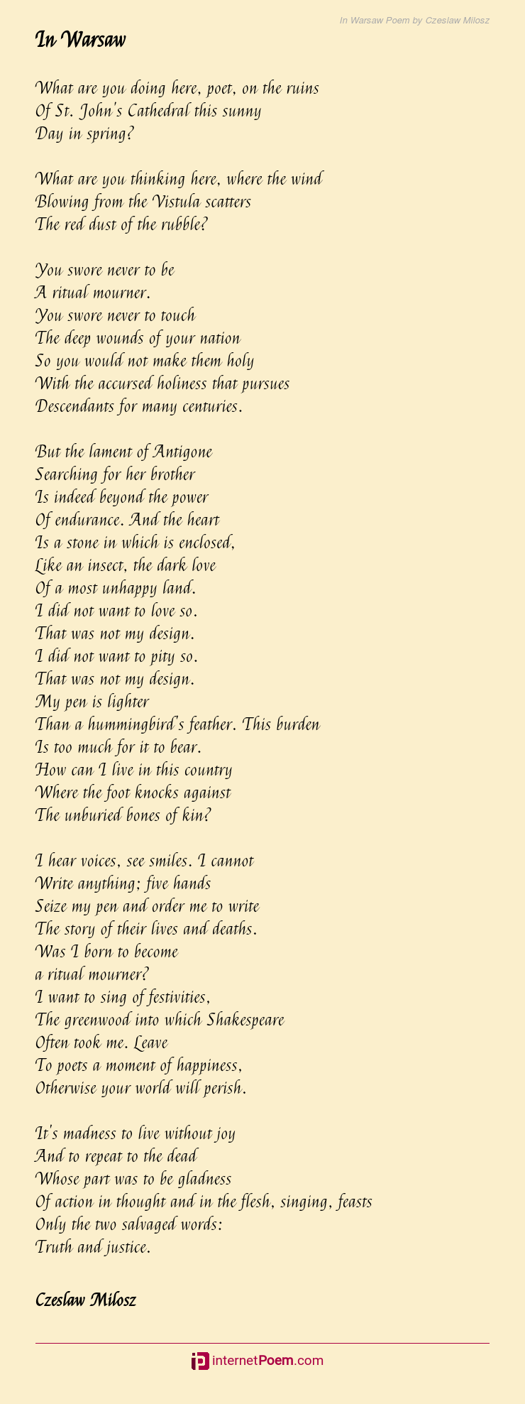 In Warsaw Poem by Czeslaw Milosz