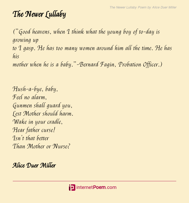 The Newer Lullaby Poem by Alice Duer Miller