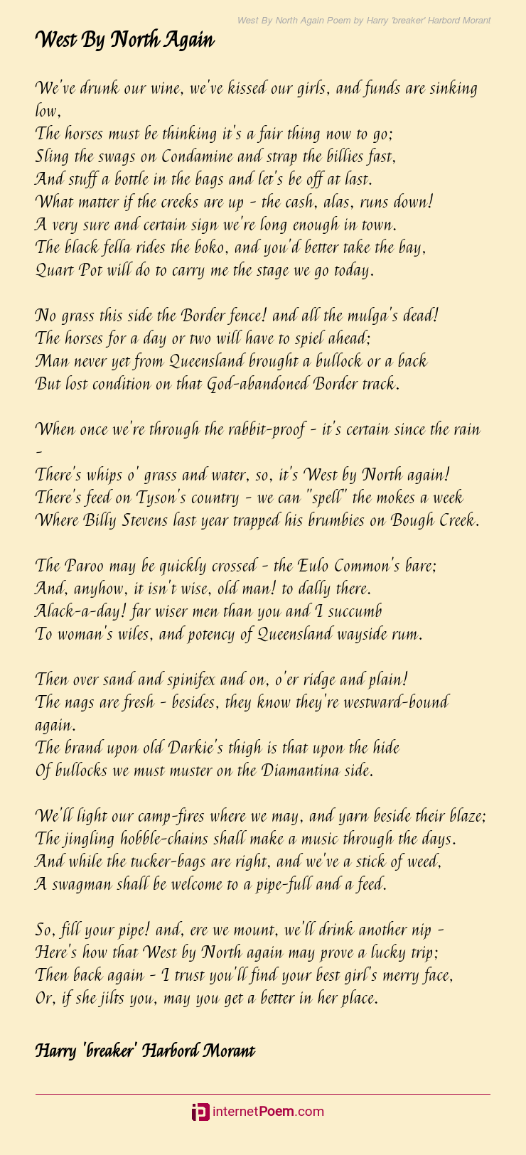 West By North Again Poem by Harry 'breaker' Harbord Morant