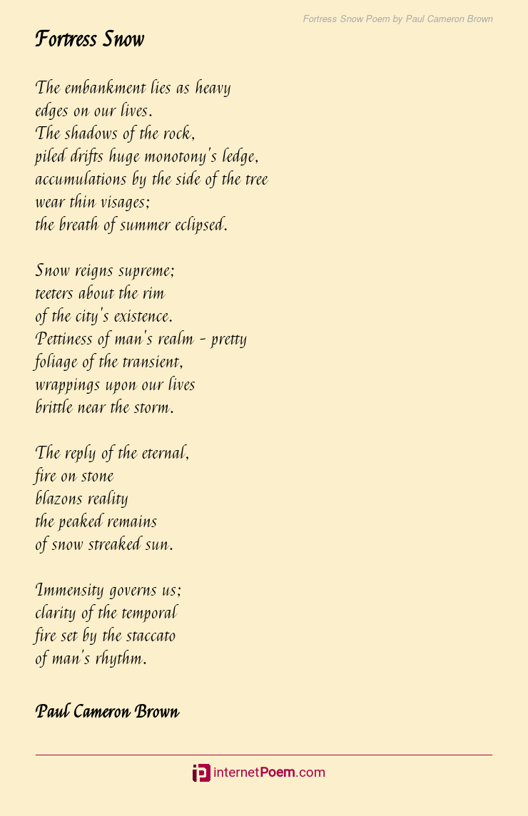 Fortress Snow Poem by Paul Cameron Brown